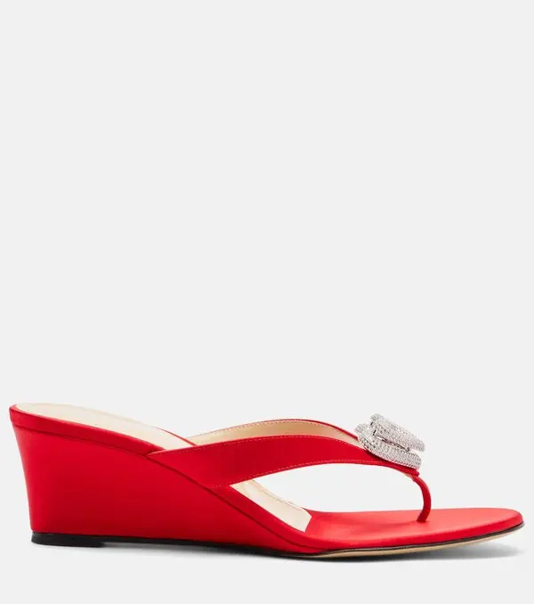 Mach & Mach Double Heart Wedge Thong Sandals - Red