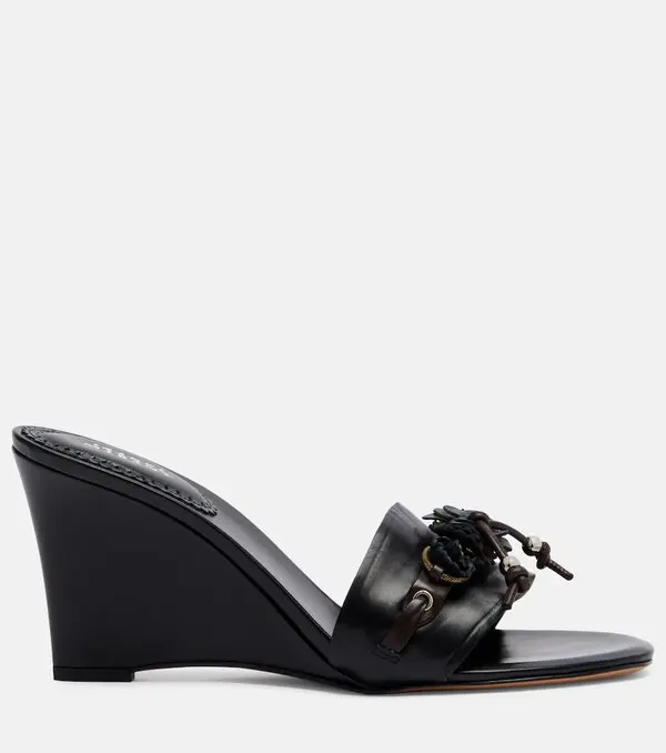 Isabel Marant Étoile Anee Embellished Leather Wedge Mules