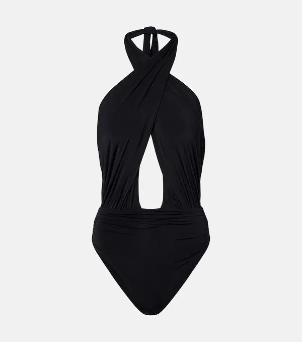 Balmain Cutout Draped One-piece Swimsuit - Black