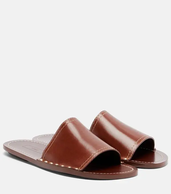 TOTEME Studded Leather Slides - Brown