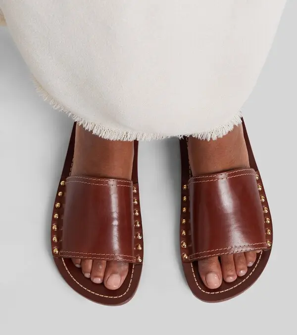 TOTEME Studded Leather Slides - Brown
