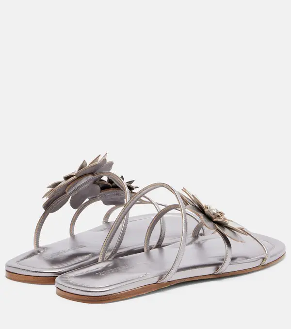 Zimmermann Floral-appliqué Metallic Leather Sandals