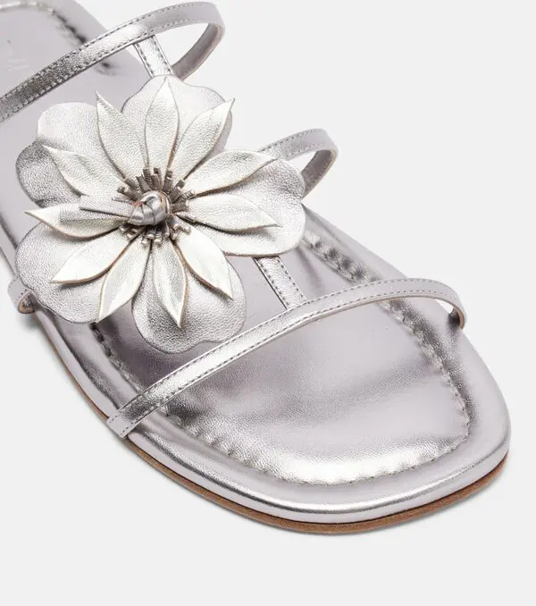 Zimmermann Floral-appliqué Metallic Leather Sandals