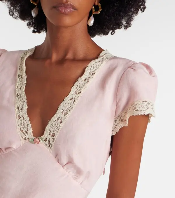 Rixo Clarice Lace-trimmed Linen-blend Midi Dress - Pink
