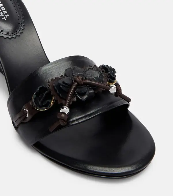 Isabel Marant Étoile Anee Embellished Leather Wedge Mules - Black