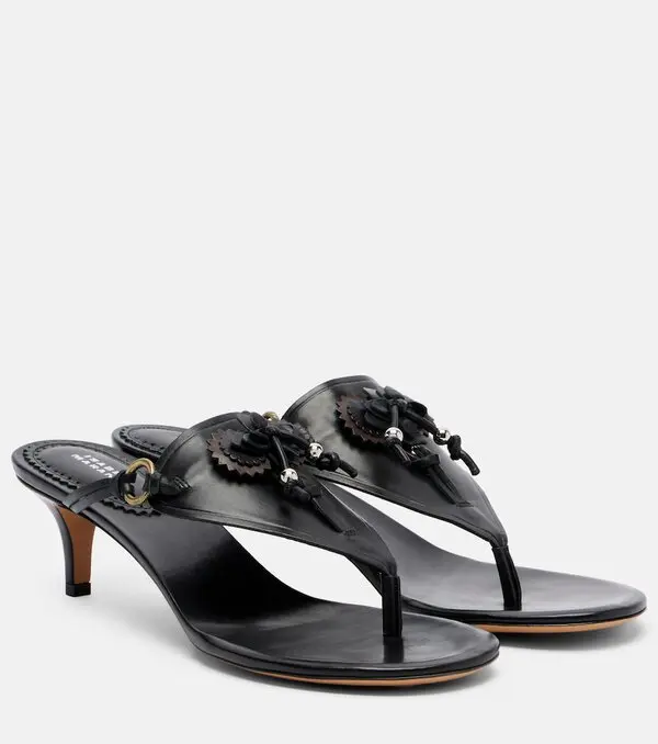 Isabel Marant Étoile Ekyne Embellished Leather Thong Sandals - Black
