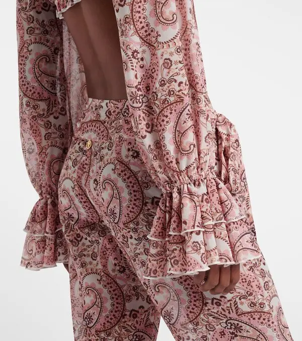 BANANHOT Elma Off-shoulder Paisley Print Crop Top - Pink