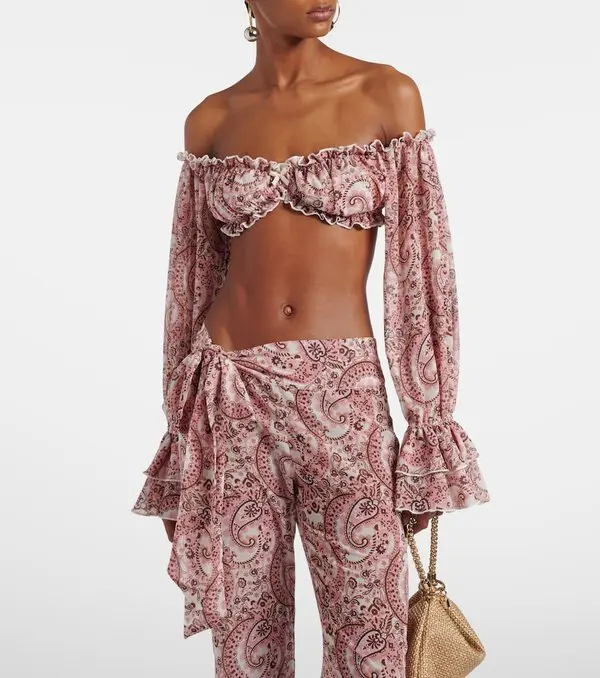 BANANHOT Elma Off-shoulder Paisley Print Crop Top - Pink