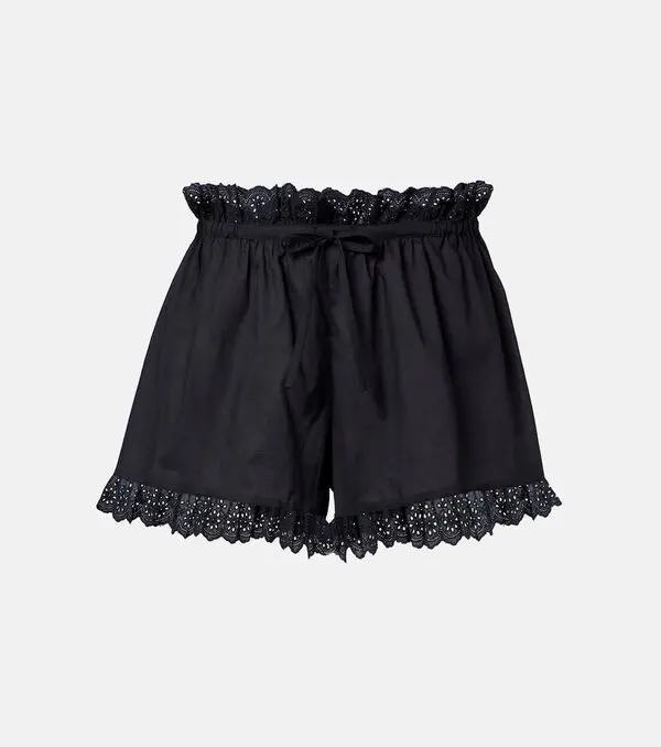 Poupette St Barth Cory Broderie Anglaise Cotton Poplin Shorts - Black