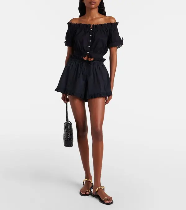Poupette St Barth Cory Broderie Anglaise Cotton Poplin Shorts - Black