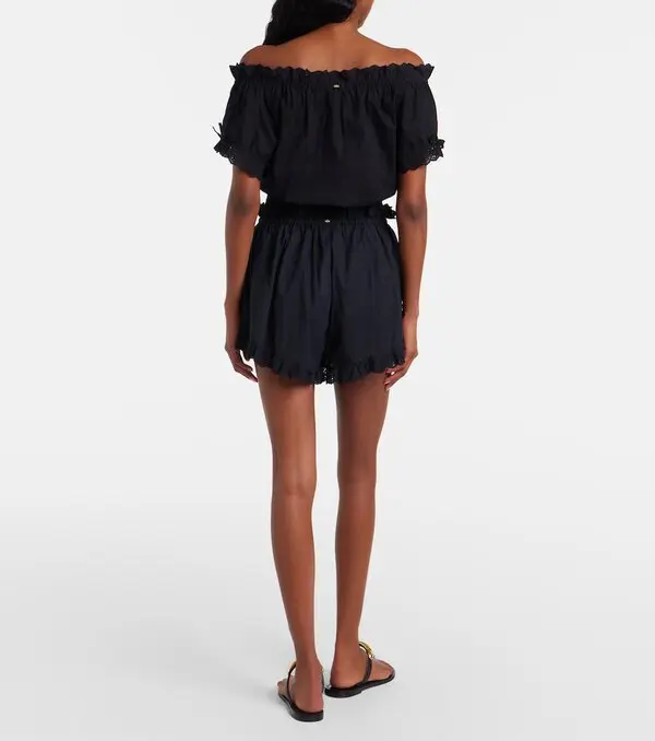 Poupette St Barth Cory Broderie Anglaise Cotton Poplin Shorts - Black