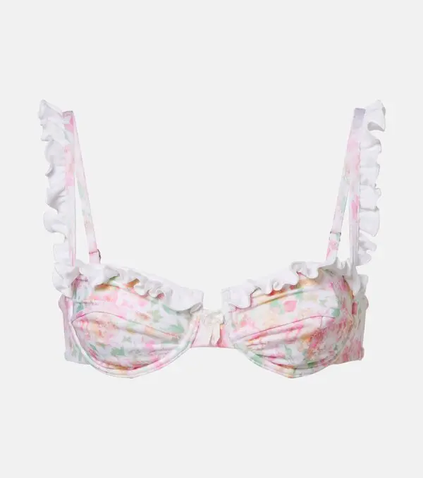 BANANHOT Jena Floral Ruffled Bikini Top - White