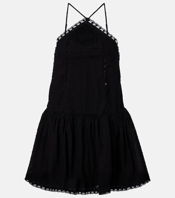 Poupette St Barth Nora Crochet-trimmed Cotton Minidress - Black