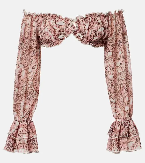 BANANHOT Elma Off-shoulder Paisley Crop Top - Pink