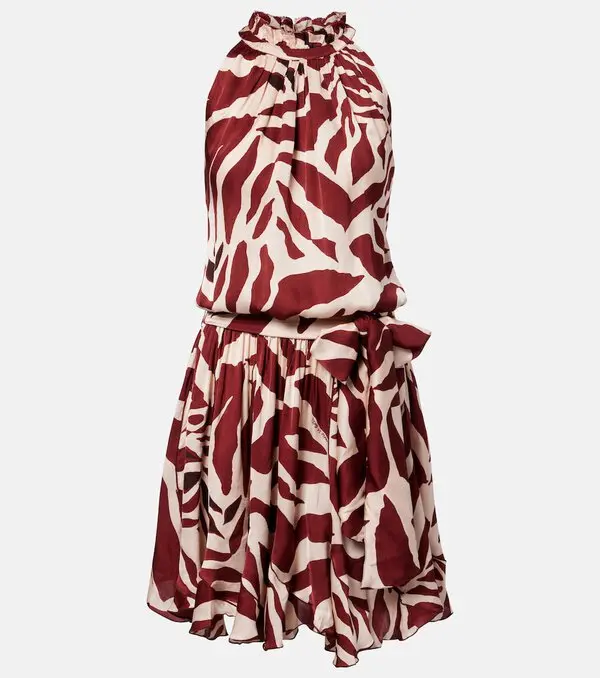 Poupette St Barth Bianca Printed Halterneck Satin Minidress - Brown