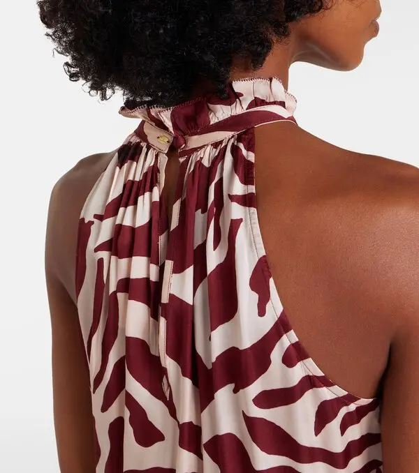 Poupette St Barth Bianca Printed Halterneck Satin Minidress - Brown