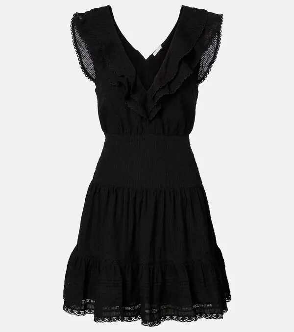 Poupette St Barth Della Ruffled Cotton Minidress - Black