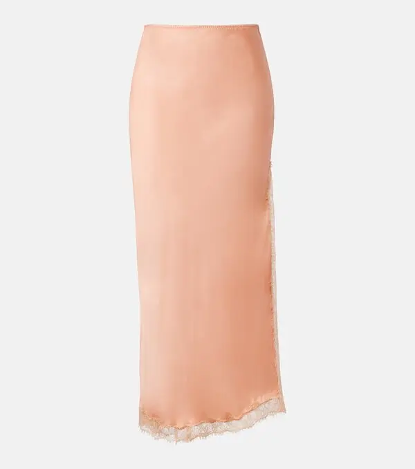 Poupette St Barth Lace-trimmed Satin Midi Skirt - Pink
