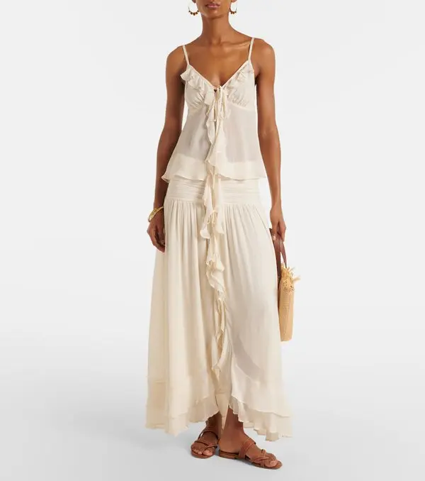 Poupette St Barth Neree Ruffled Maxi Skirt - White