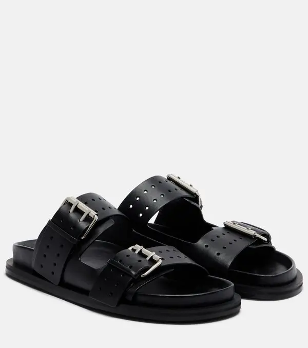 A.emery Leon Leather Slides - Black