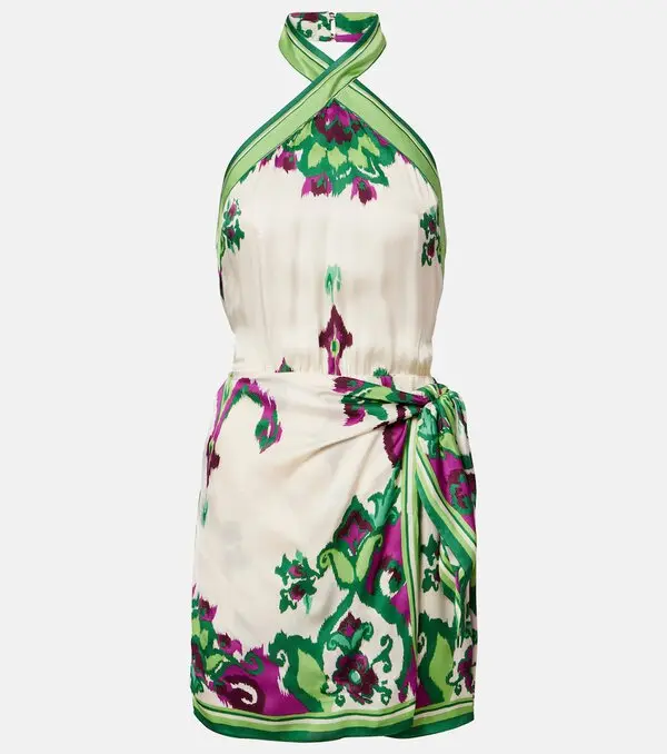 Poupette St Barth Aya Printed Halterneck Minidress - Green