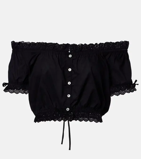 Poupette St Barth Nala Broderie Anglaise Crop Top - Black