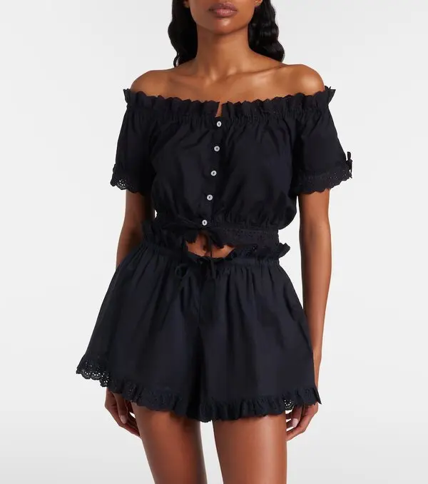 Poupette St Barth Nala Broderie Anglaise Crop Top - Black