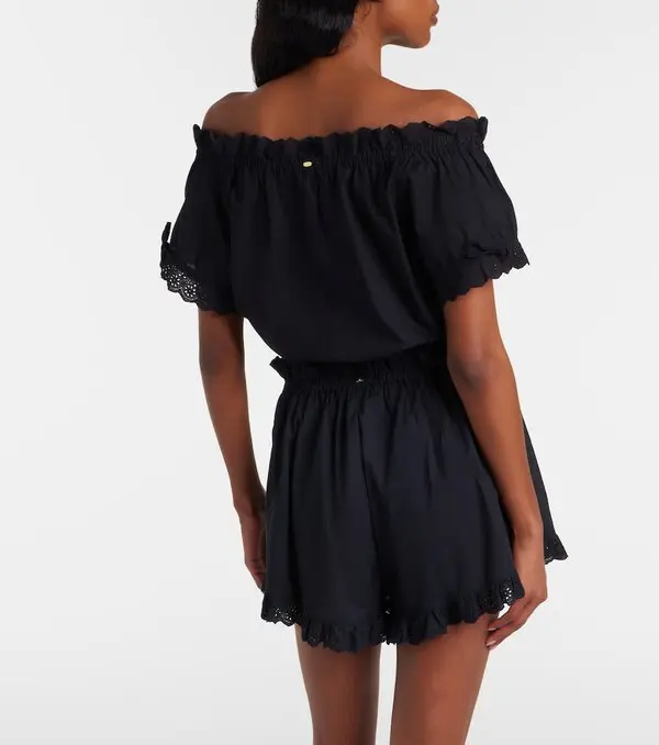 Poupette St Barth Nala Broderie Anglaise Crop Top - Black
