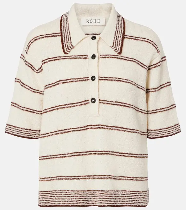 RÓHE Striped Cotton-blend Polo Shirt - Beige