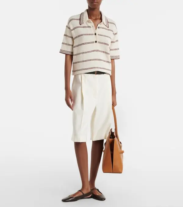 RÓHE Striped Cotton-blend Polo Shirt - Beige