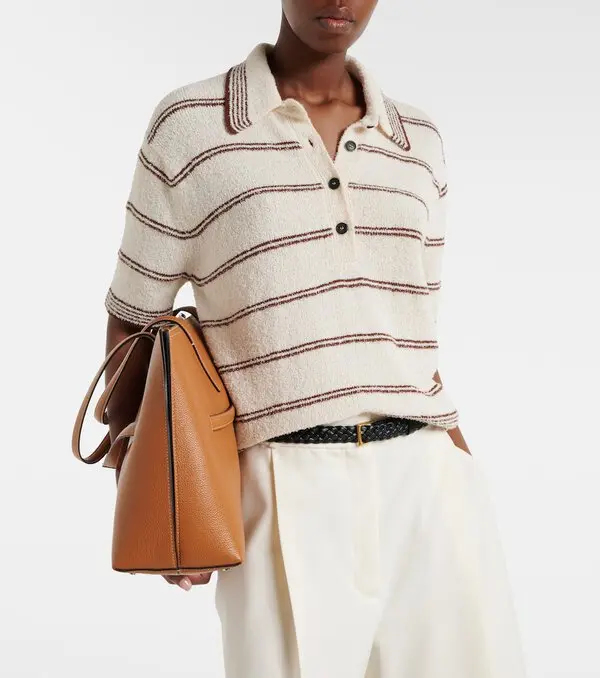 RÓHE Striped Cotton-blend Polo Shirt - Beige