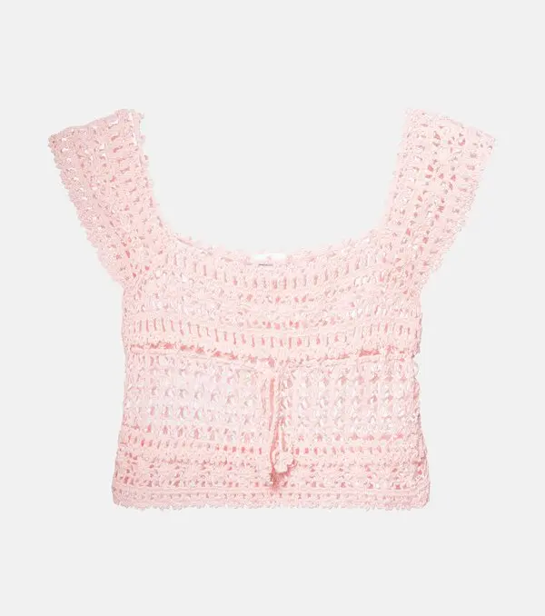 Anna Kosturova Deauville Crochet Cotton Crop Top - Pink