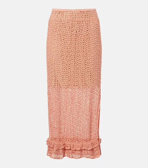 Anna Kosturova Rosette Crochet Cotton Midi Skirt - Pink