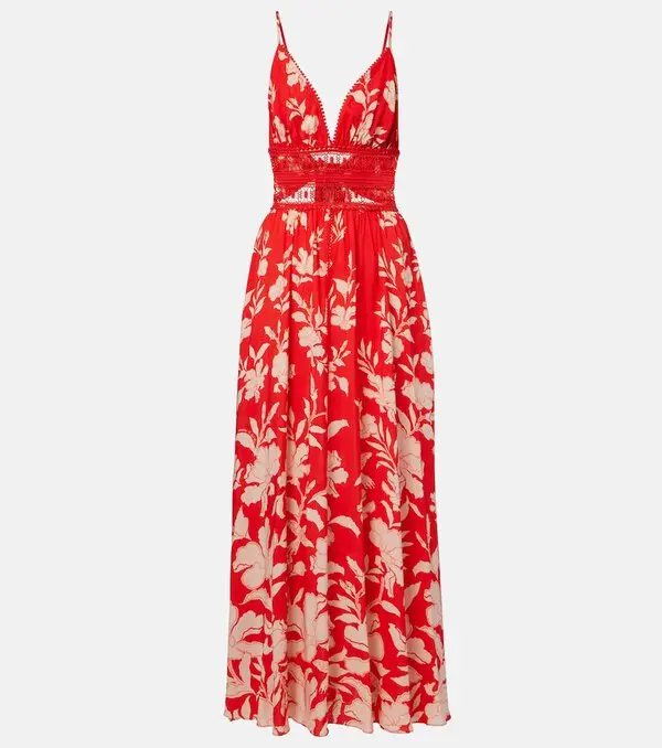 Poupette St Barth Havana Crochet-trimmed Floral Maxi Dress - Red