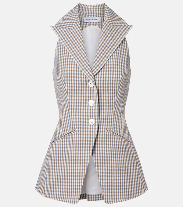 Veronica Beard Gingham Cotton Seersucker Vest - Multicoloured