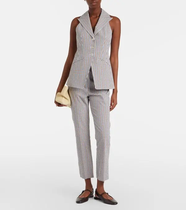 Veronica Beard Gingham Cotton Seersucker Cropped Slim Pants - Multicoloured