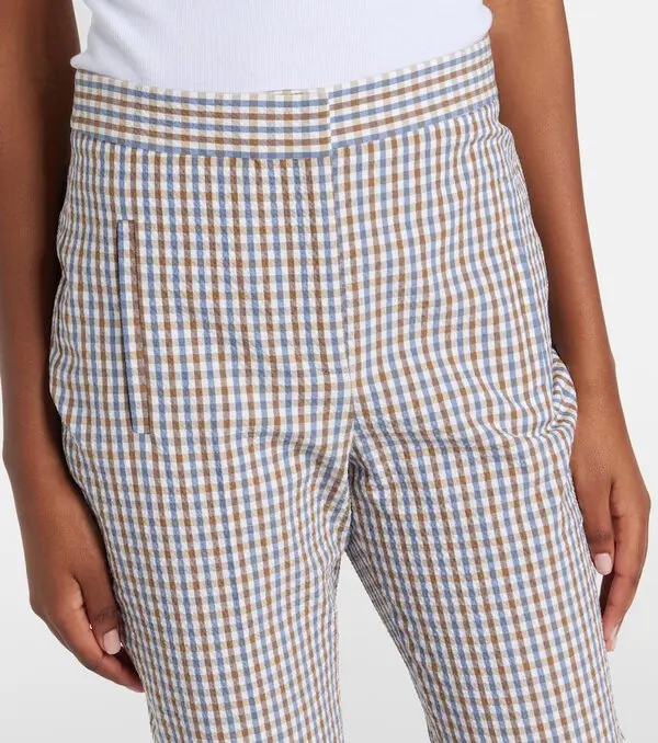 Veronica Beard Gingham Cotton Seersucker Cropped Slim Pants - Multicoloured