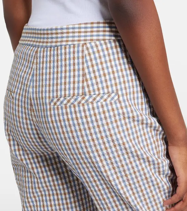Veronica Beard Gingham Cotton Seersucker Cropped Slim Pants - Multicoloured