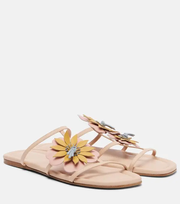 Zimmermann Lilia Floral-appliqué Leather Sandals - Pink