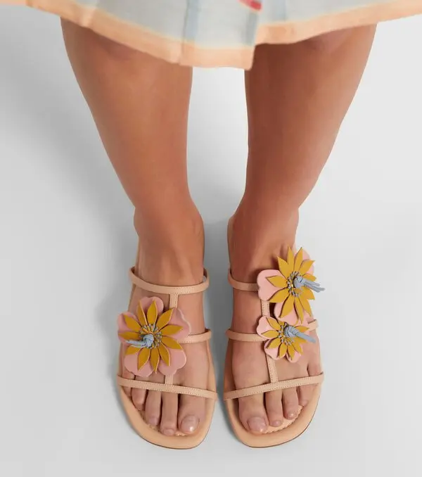Zimmermann Lilia Floral-appliqué Leather Sandals