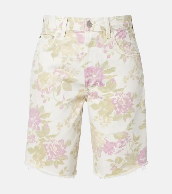 Citizens Of Humanity Ayla Floral Print Denim Bermuda Shorts - Beige