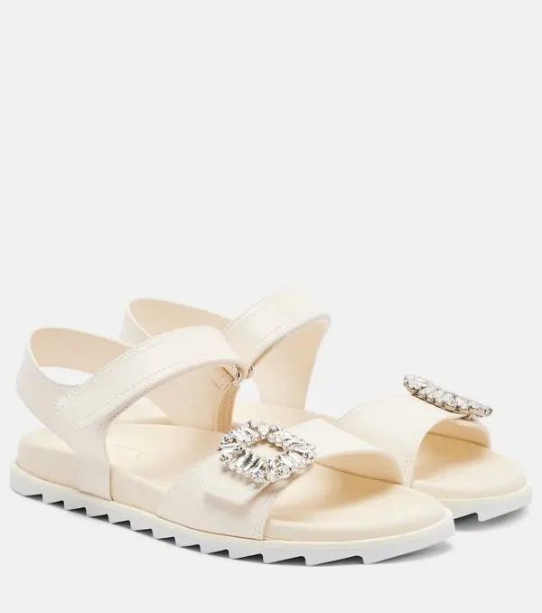 ROGER VIVIER Slidy Viv' Embellished Leather Sandals - White