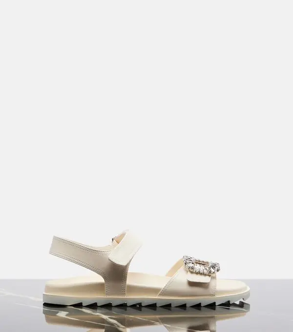 ROGER VIVIER Slidy Viv' Embellished Leather Sandals - White