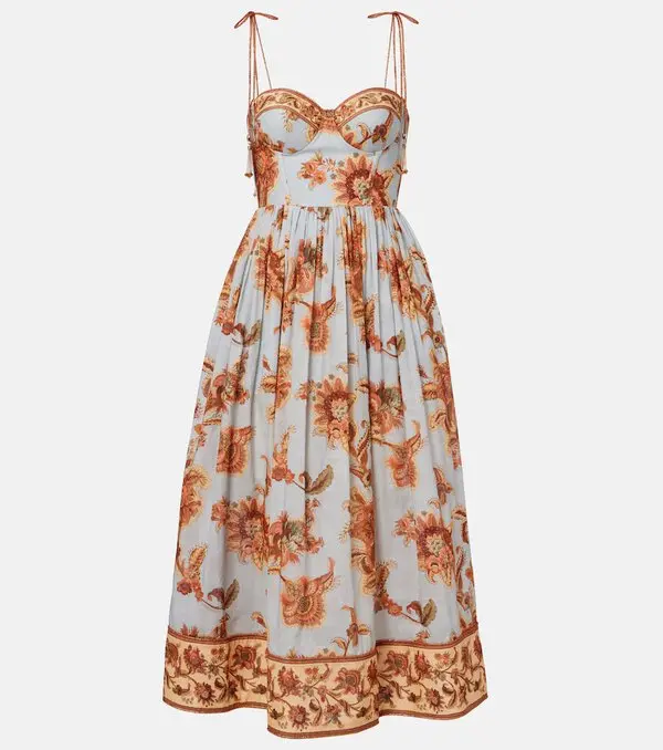 Zimmermann Aster Paisley Cotton Bustier Dress - Blue