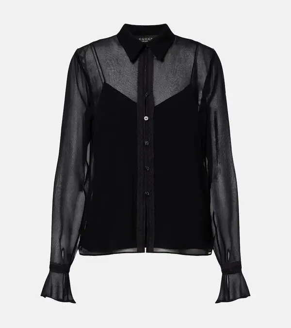 Gucci Lace-trimmed Silk Georgette Shirt - Black