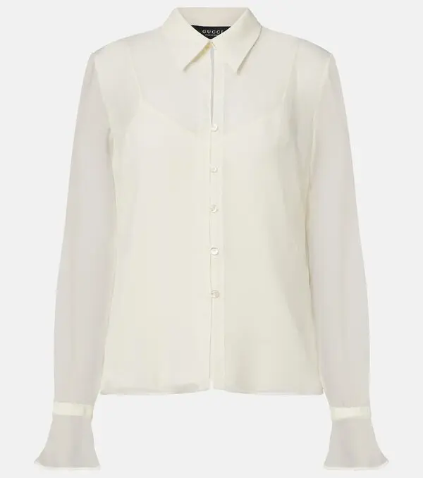Gucci Lace-trimmed Silk Georgette Shirt - White