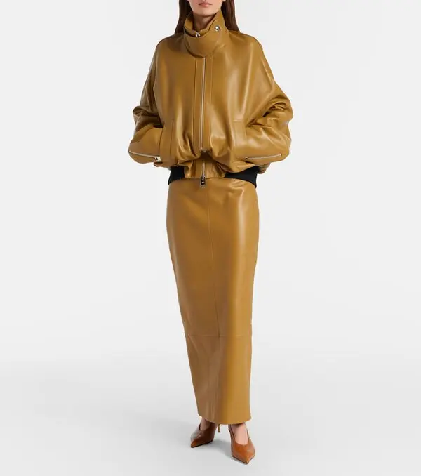 Khaite Oversized Leather Jacket - Brown