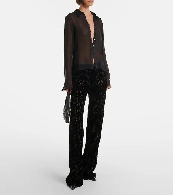 Gucci Lace-trimmed Silk Georgette Shirt