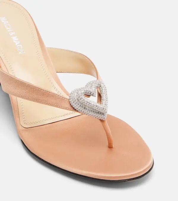 Mach & Mach Double Heart Satin Wedge Thong Sandals