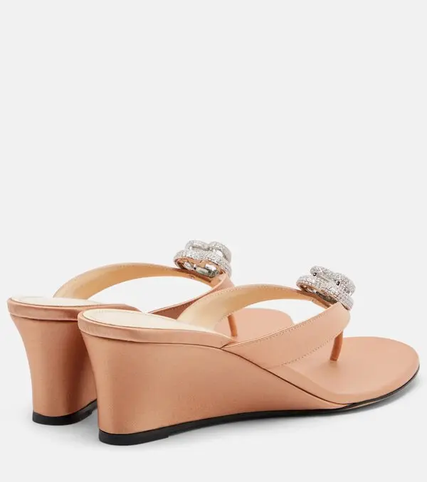 Mach & Mach Double Heart Satin Wedge Thong Sandals